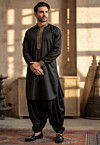 Buy Embroidered Cotton Silk Kurta Set in Black Online : MHR1108 - Utsav ...