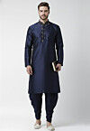 Buy Embroidered Dupion Silk Kurta Set in Navy Blue Online : MHR1133 ...