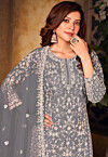 Buy Embroidered Net Pakistani Suit in Grey Online : KCH9827 - Utsav Fashion
