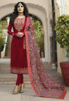 Buy Embroidered Georgette Straight Suit in Dark Fuchsia Online ...