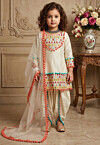 Buy Embroidered Satin Punjabi Suit in Cream Online : UAS457 - Utsav Fashion