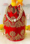 Buy Embroidered Velvet Potli Bag in Red Online : DNB328 - Utsav Fashion