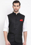 Buy Solid Color Cotton Silk Nehru Jacket in Black Online : MTR2064 ...