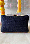 Buy Woven Art Silk Rectangular Clutch Bag in Navy Blue Online : DNB342 ...